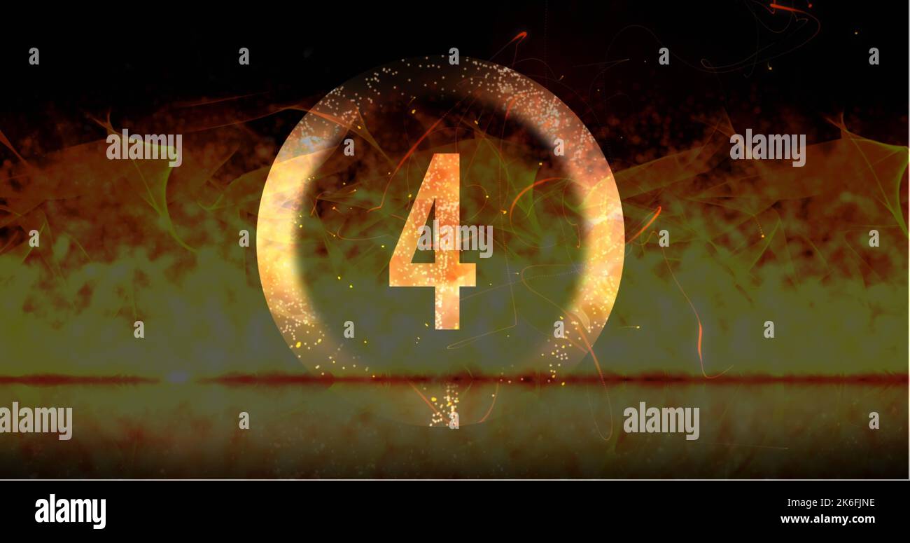 Image of ring and glowing number four in dramatic countdown over ...
