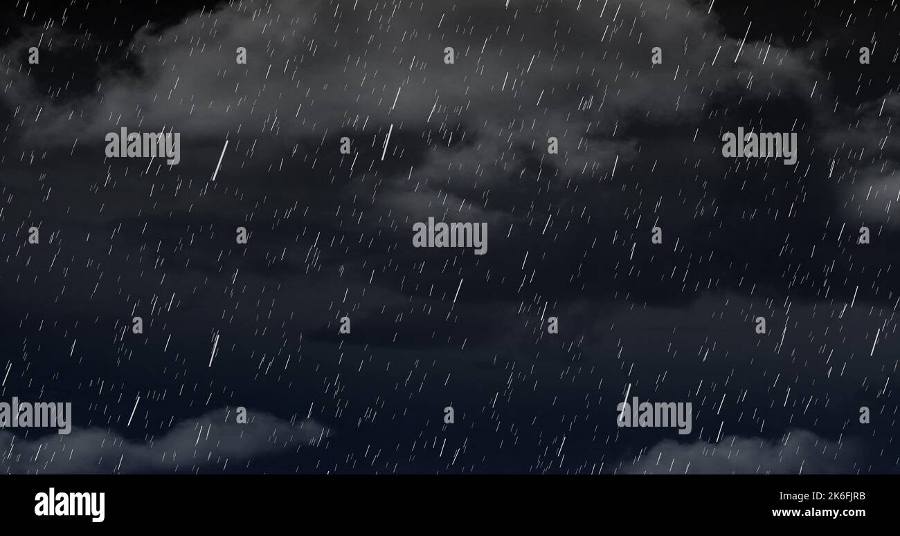 Image of rain falling from clouds at night. Weather, climate ...