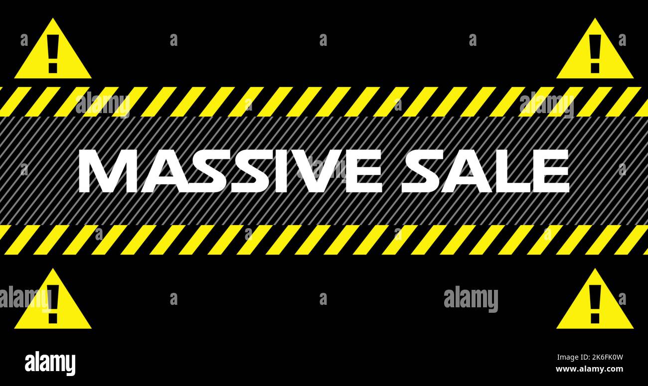 Image of Massive Sale text between industrial ribbons and warning signs ...