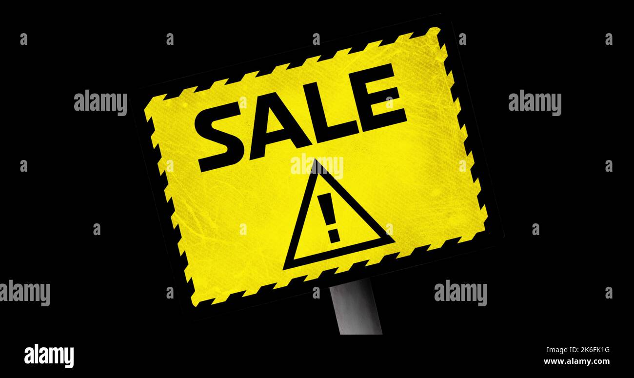 Image of Sale text in yellow warning sign against black background. 4k ...