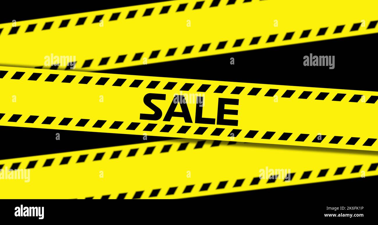 Image of Sale text on yellow industrial ribbon against black background ...