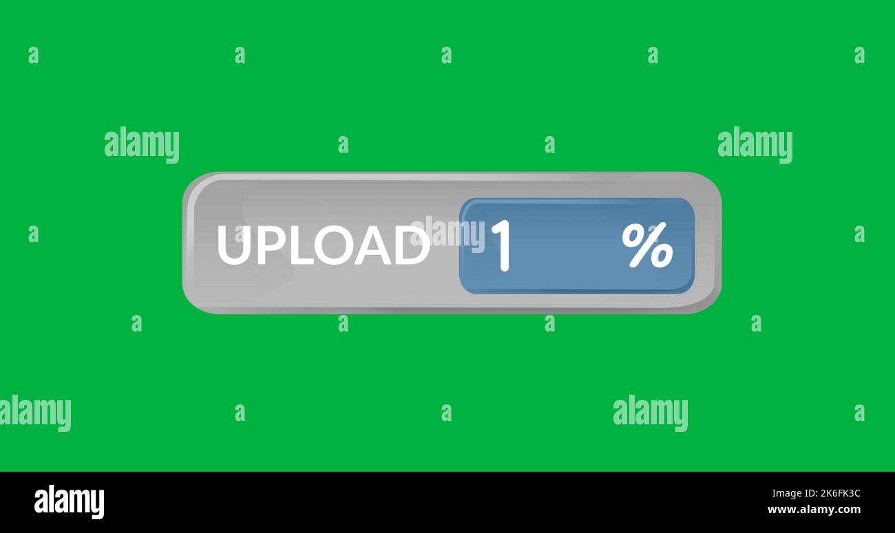 Image of 1 percent uploading bar on green background. Social media ...