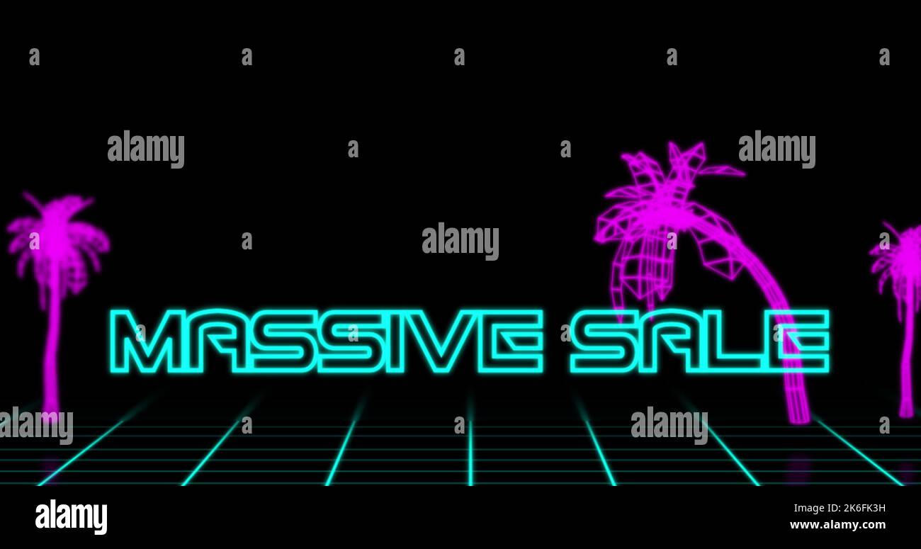 Image of Massive Sale Advertisement in Retro Eighties concept with neon ...