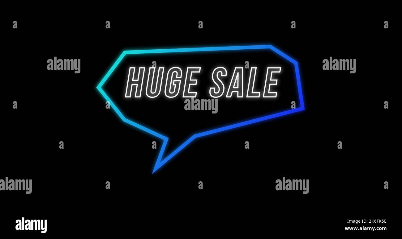 Image of Huge Sale advertisement in Retro Eighties concept with neon ...