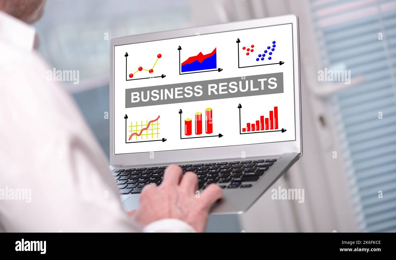 Business results concept shown on a laptop used by a man Stock Photo ...