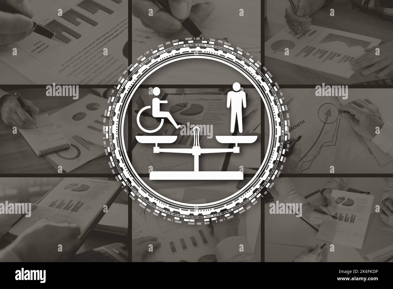 Social equality concept illustrated by pictures on background Stock ...