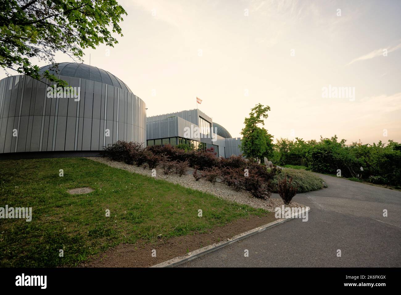 Observatory park and meteorological station in planetarium with flag of ...