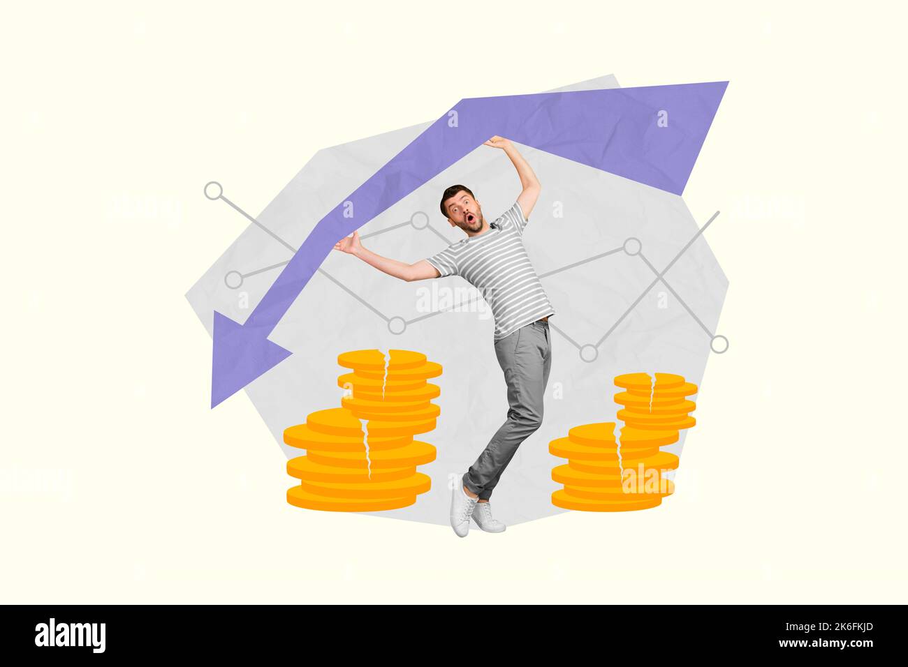 Collage photo of young excited funny shocked student businessman stock market trading down ...