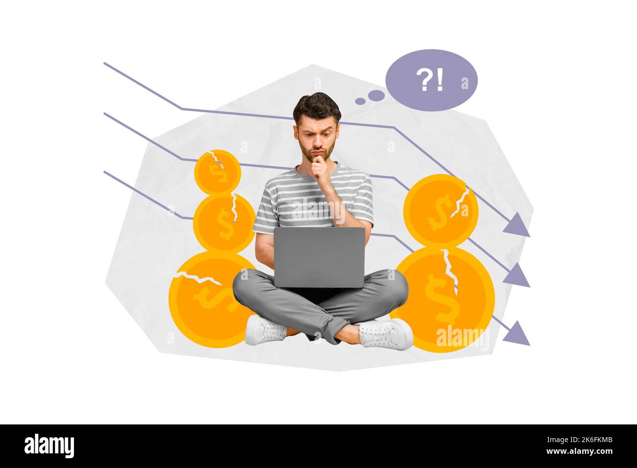 Creative photo collage of thoughtful impressed minded businessman ...