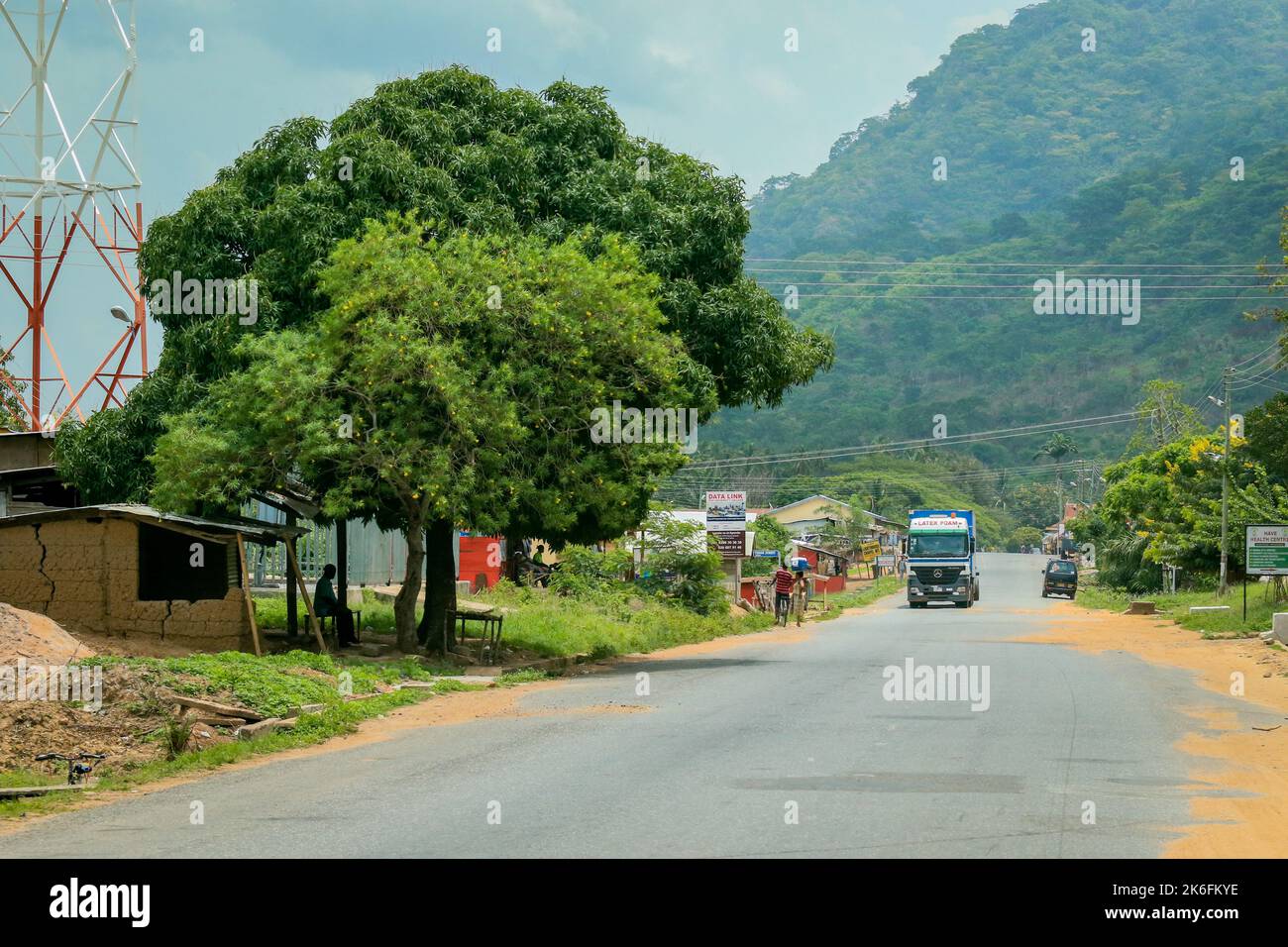 Scenic African Road under the Blue Sky in Ghana, West Africa Stock ...