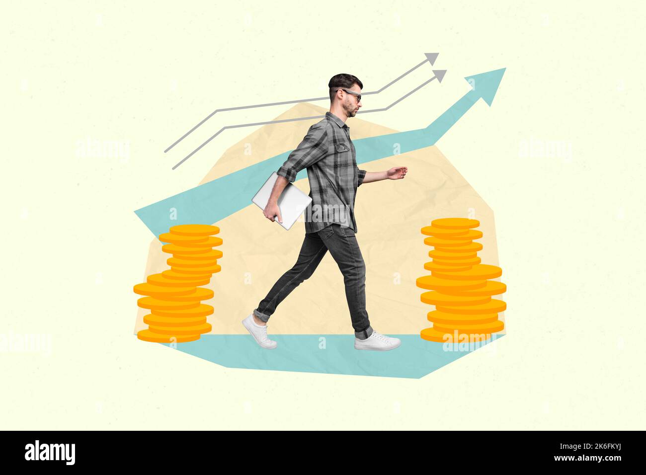 Creative photo collage of successful young perspective guy businessman ...