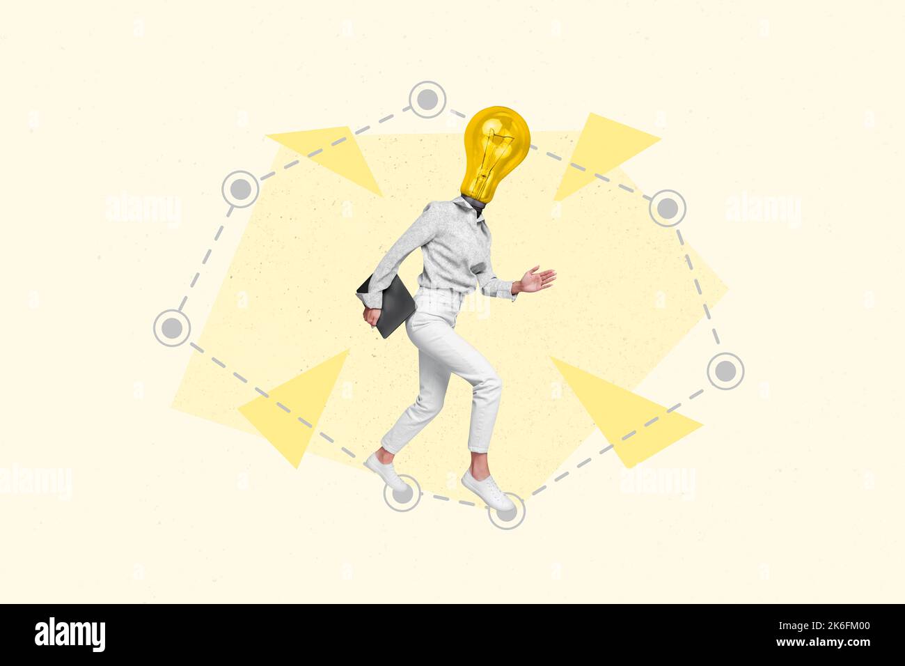 Collage photo of young woman headless lightbulb idea plan genius ...