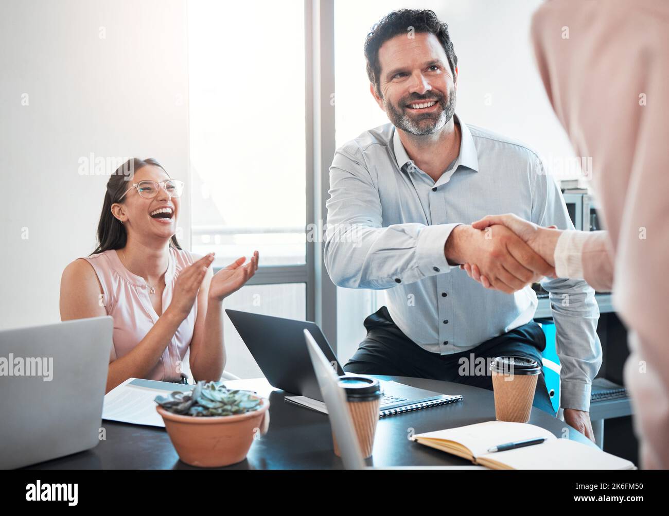 We finally agreed on a deal. a mature businessman shaking hands with a ...