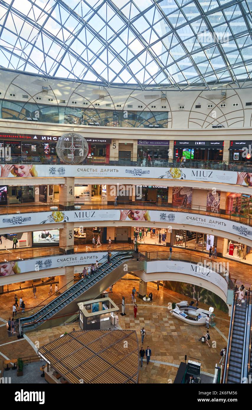Moscow, Russia - 30.07.2022: View of the floors of the Afimall shopping ...
