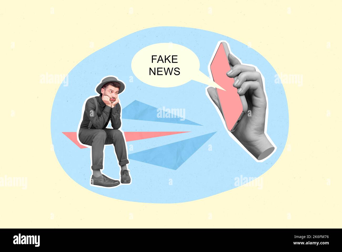 Creative collage illustration of big arm black white effect hold ...