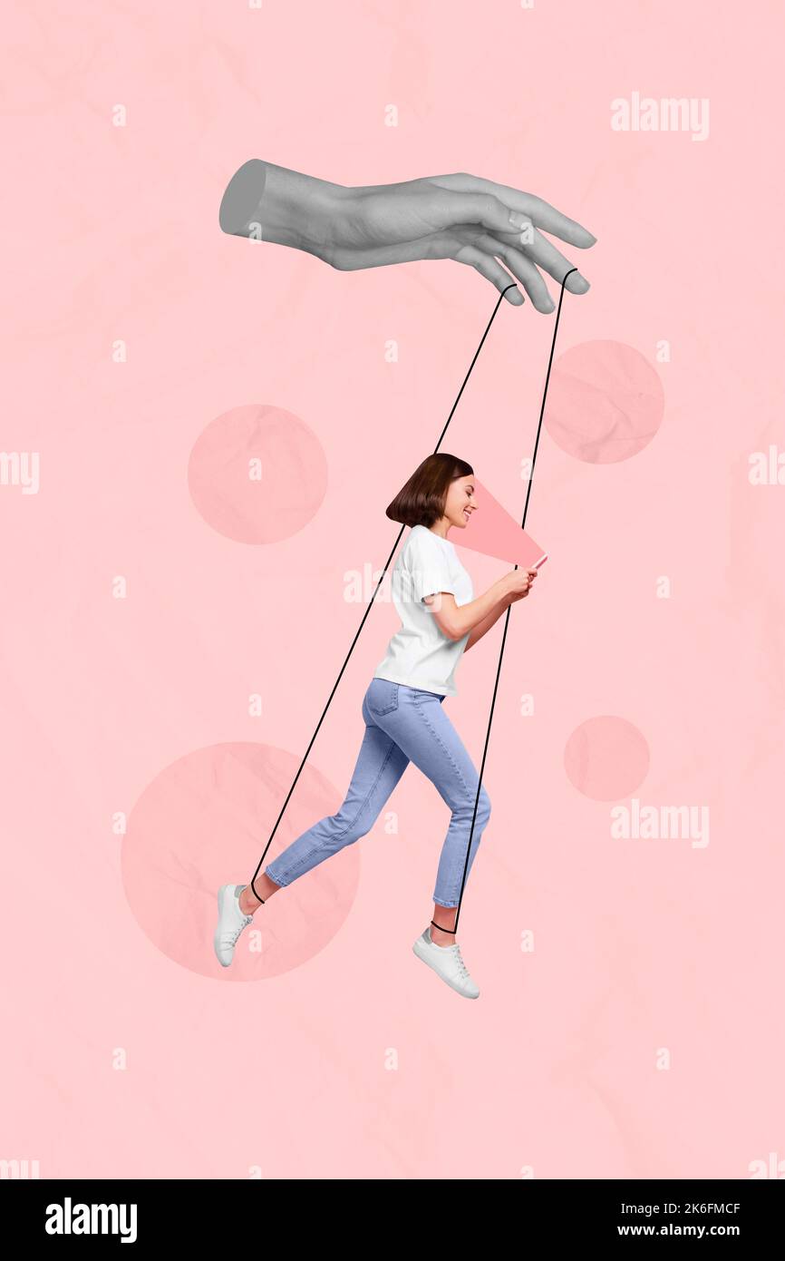 Vertical collage image of big arm fingers black white effect hold ...