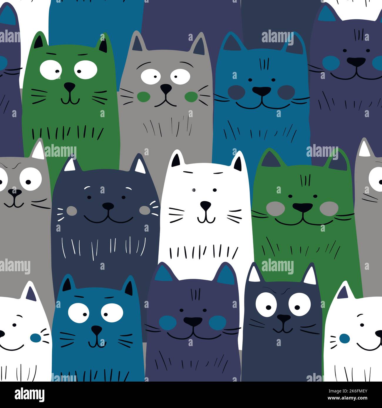 Seamless pattern with cute kitten print. Different scandy cats on color ...