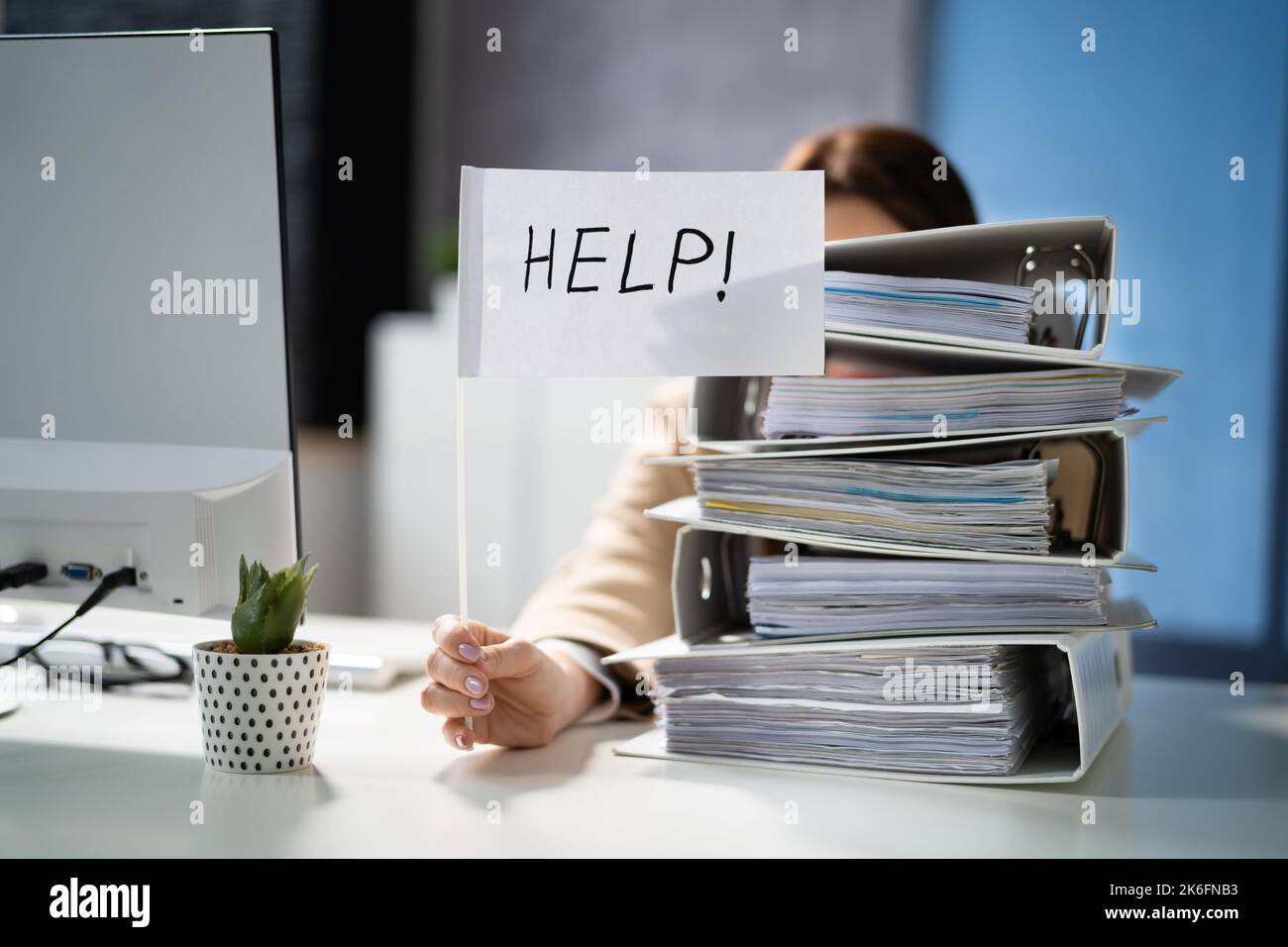 Sad Men In Office With Tax Workload And Paper Files Holding Help Flag ...