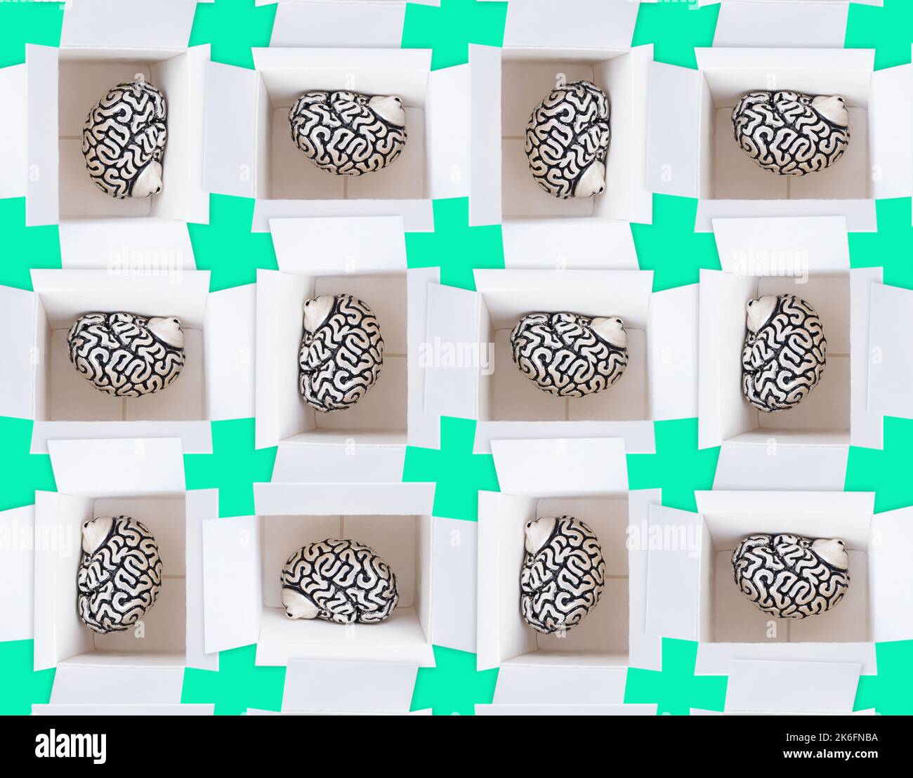 Human brain in a shipping box repetitions background Stock Photo - Alamy