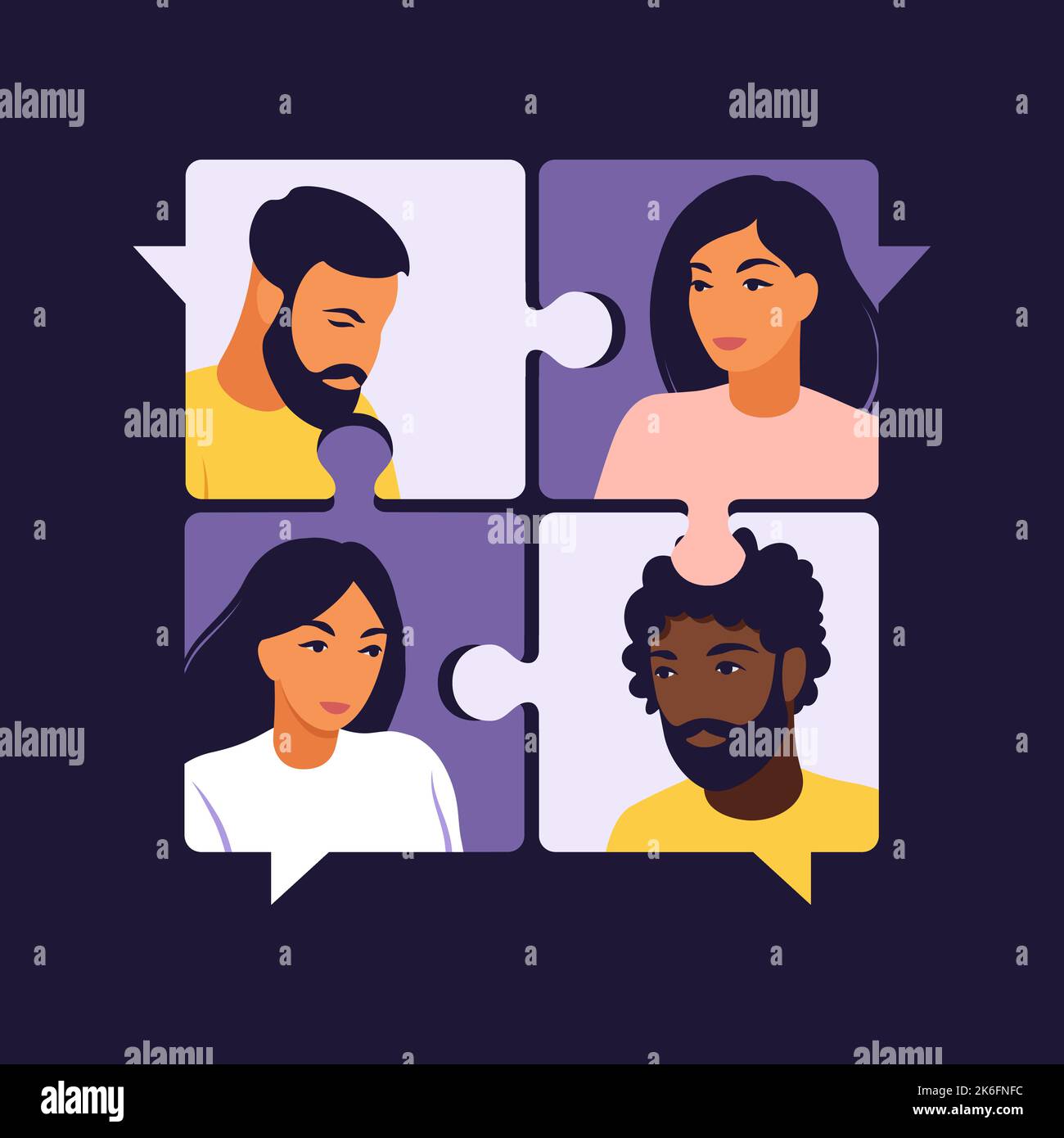 Symbol of teamwork, cooperation, partnership. People connecting puzzle ...