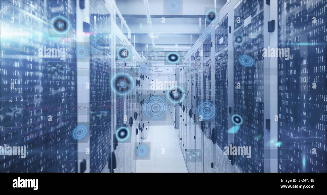 Image of mathematical equations and data processing against computer ...