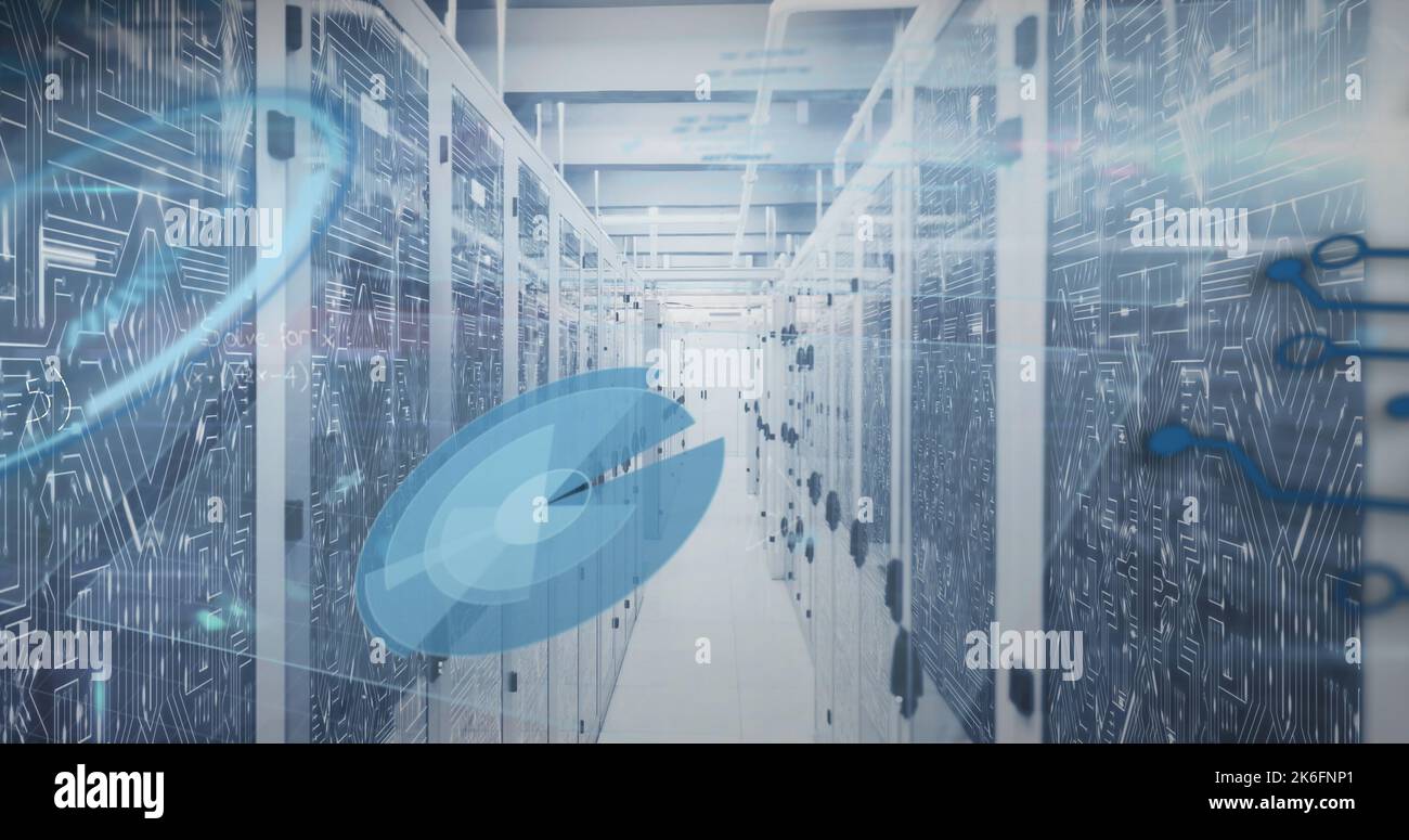 Image of mathematical equations and data processing against computer ...