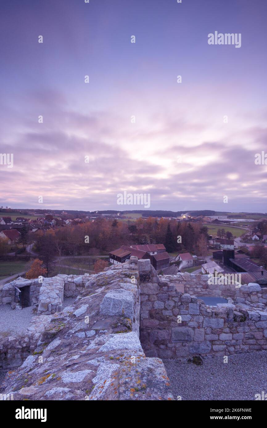 An aerial view of ruins Burg Mauern castle during sunset Stock Photo ... An aerial view of ruins Burg Mauern castle during sunset Stock Photo ...