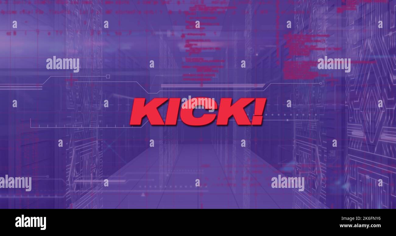 Image of kick text with data processing over server room Stock Photo ...