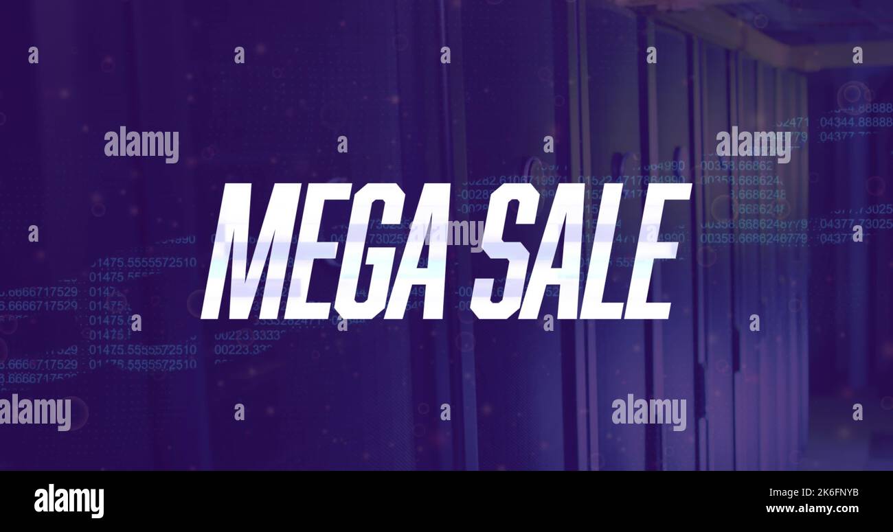 Image of mega sale text with data processing over server room Stock ...