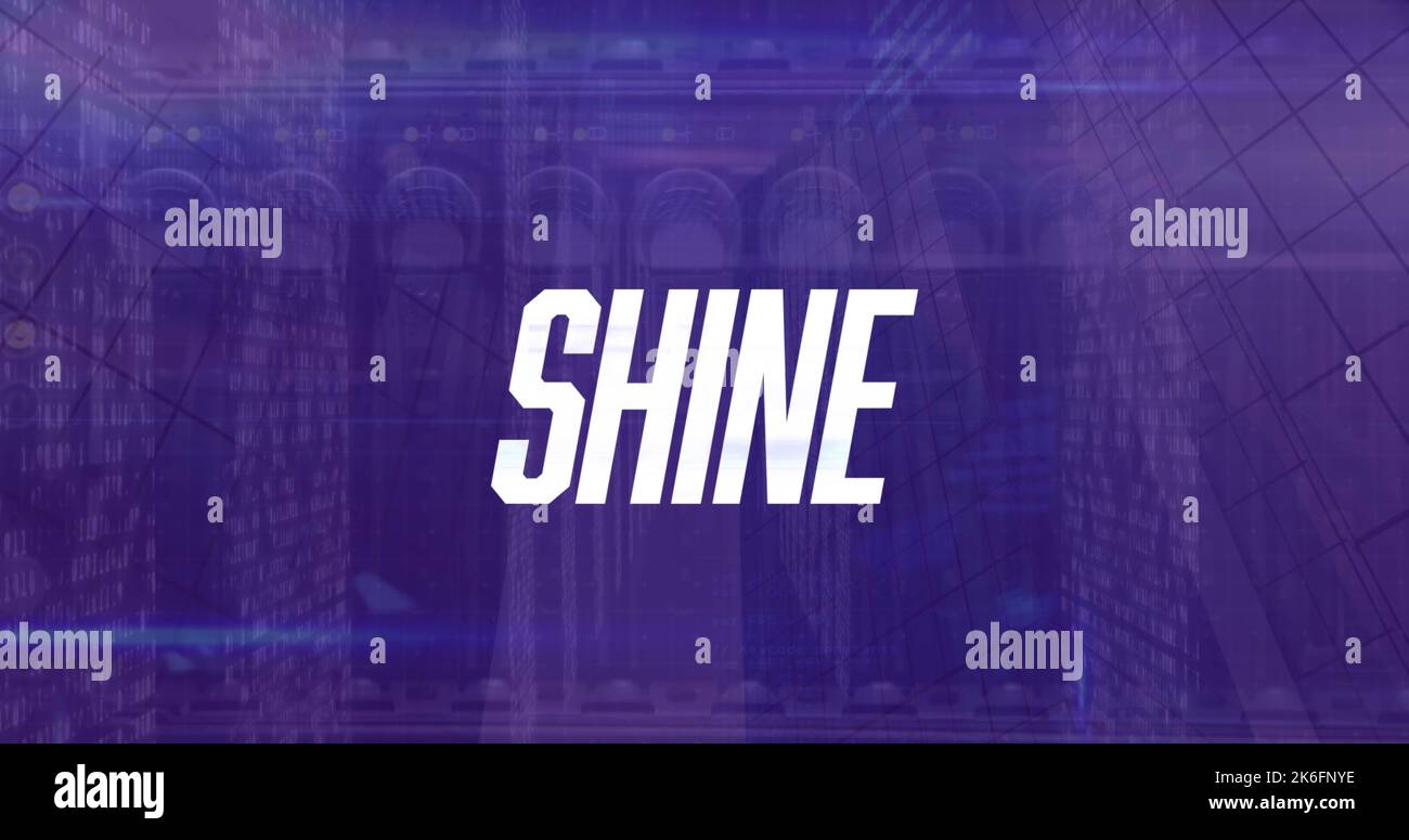 Image of shine text banner and screens of mosaic squares against close ...