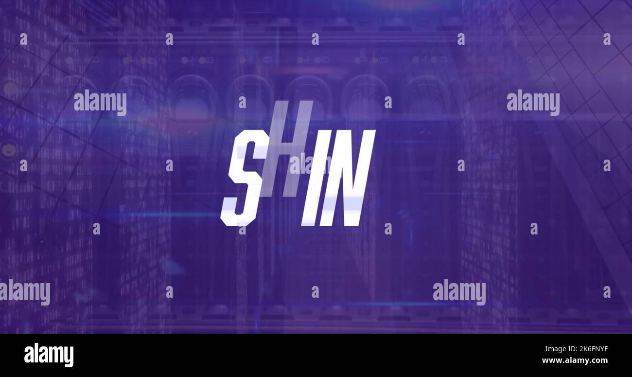 Image of shine text banner and screens of mosaic squares against close ...