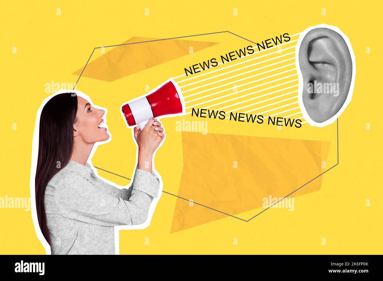 Collage side profile photo of young pretty reporter woman wear shirt ...