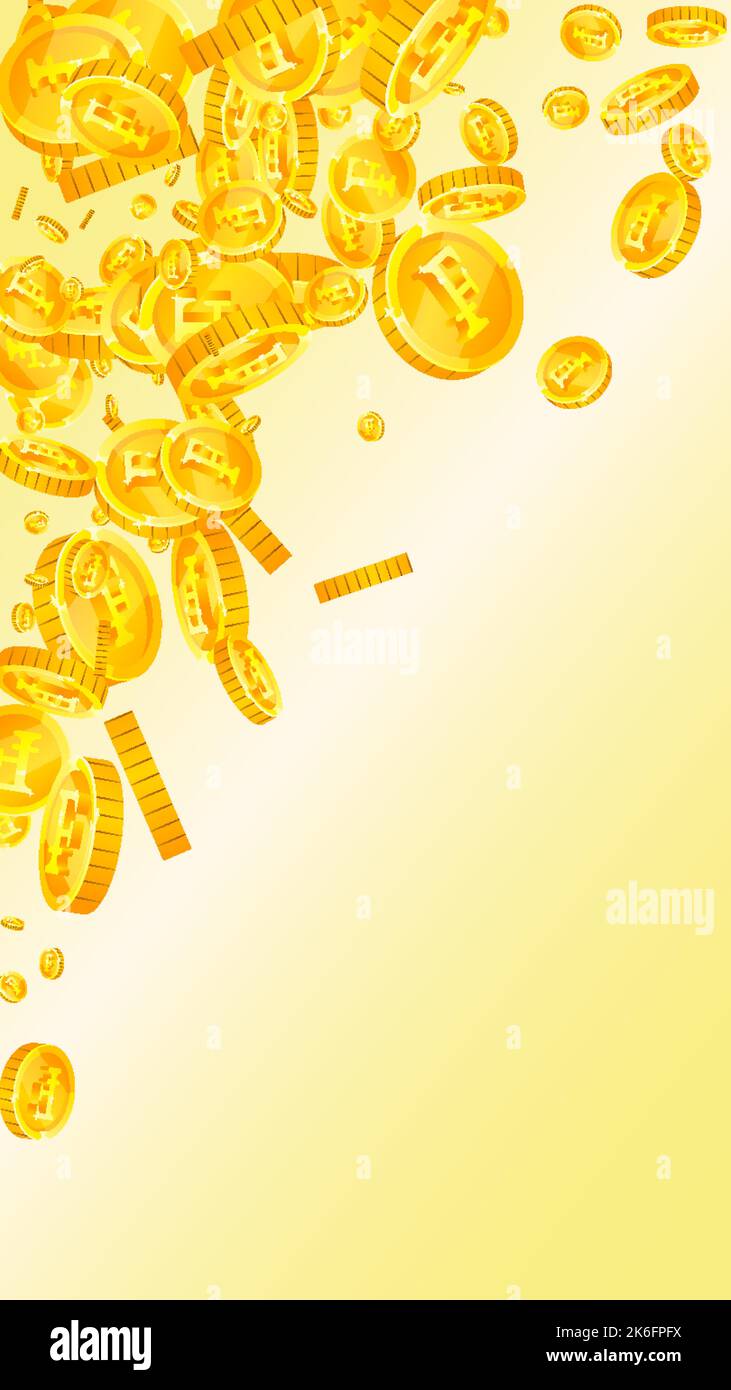 Swiss franc coins falling. Gold scattered CHF coins. Switzerland money ...