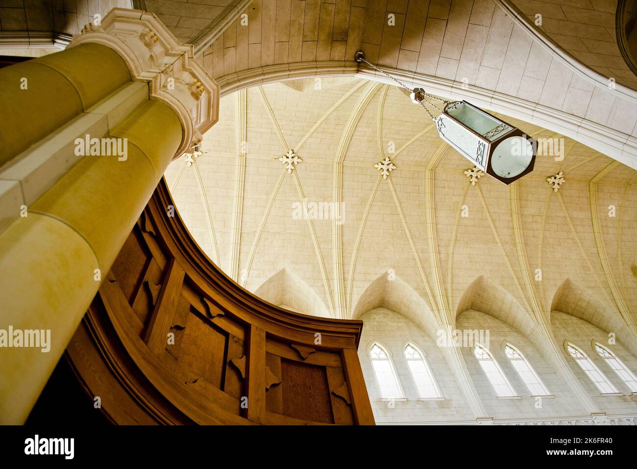A low angle shot of Victorian-style lantern hanging from spacious ...