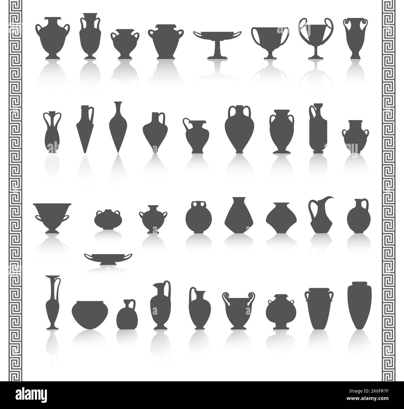 Greek vases silhouettes. Ancient amphoras and pots glyph illustration ...
