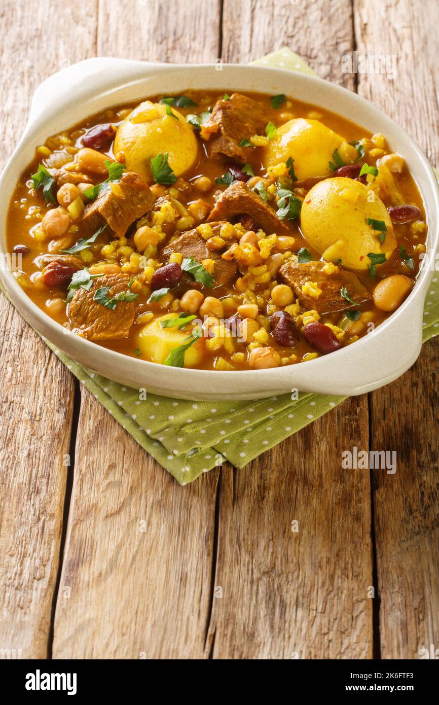 Traditional Jewish Cholent Hamin main dish for the Shabbat lunch, slow ...