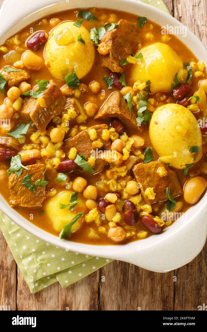 Shabbat Meal Cholent Hamin slow cooked beef, potato, beans, brown eggs ...