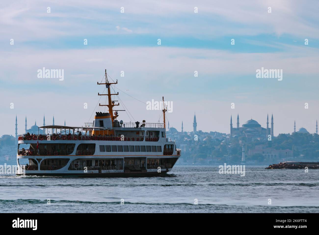 Travel to Istanbul background photo. Ferry and Hagia Sophia on ...