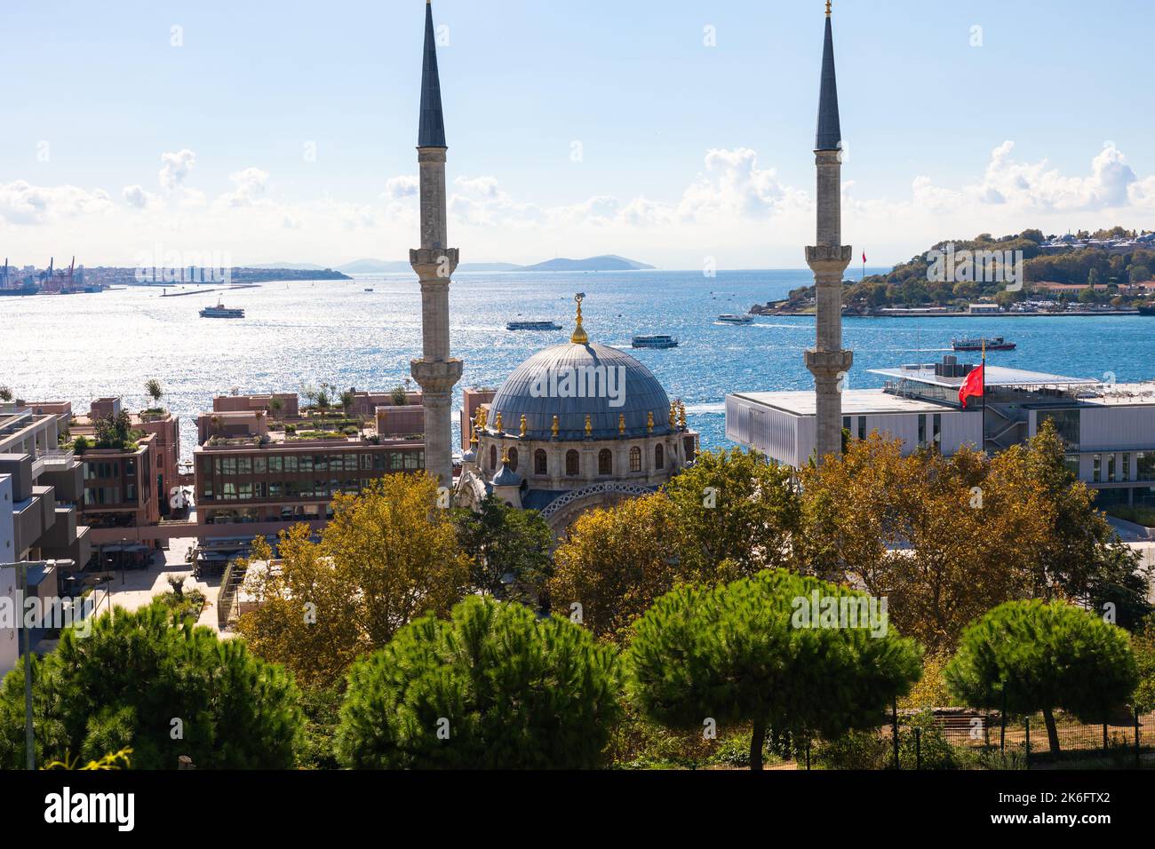 Istanbul view from Cihangir district. Nusretiy Mosque and bosphorus ...