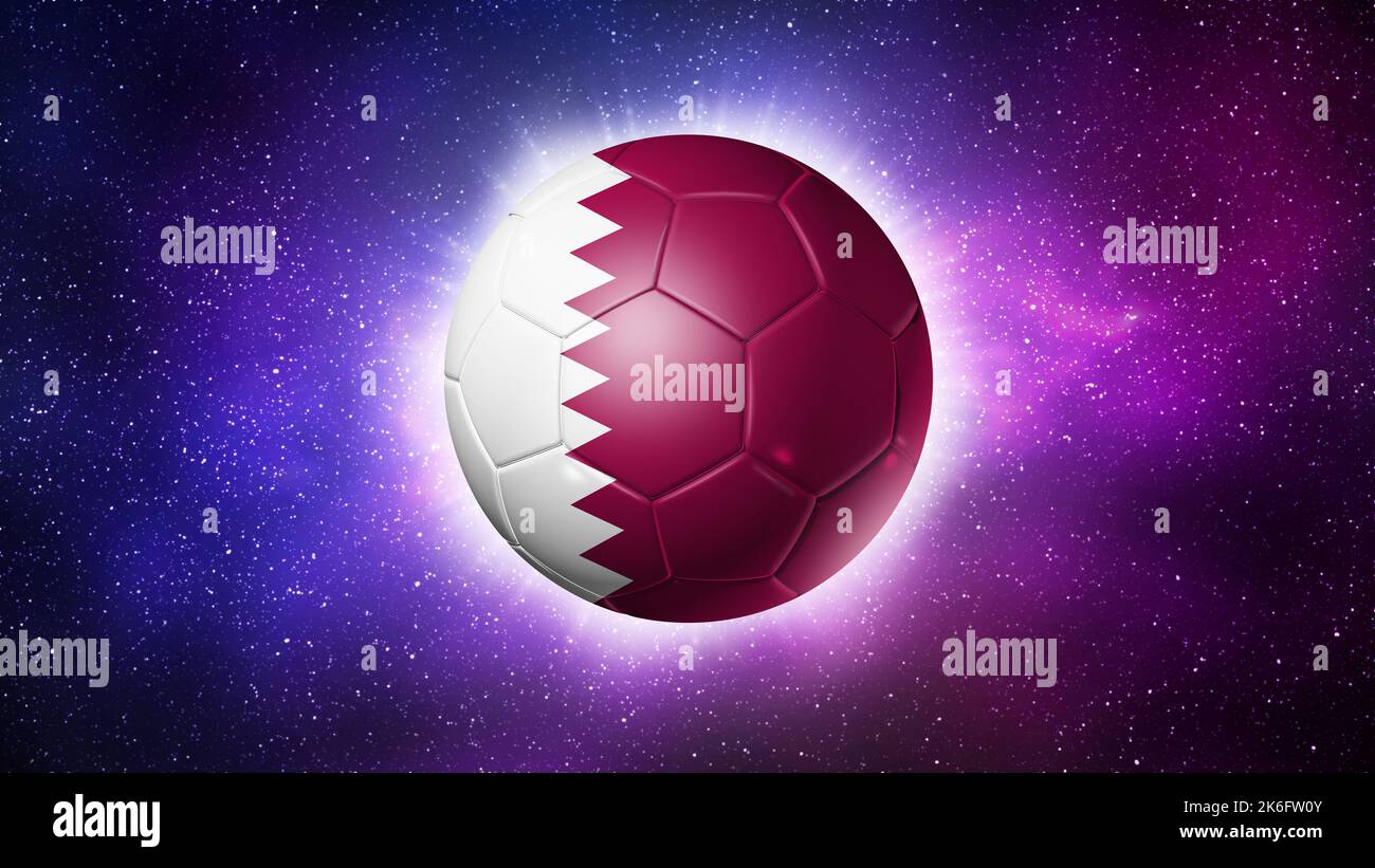 3D soccer ball with Qatar team flag. Space background. Football 2022 ...