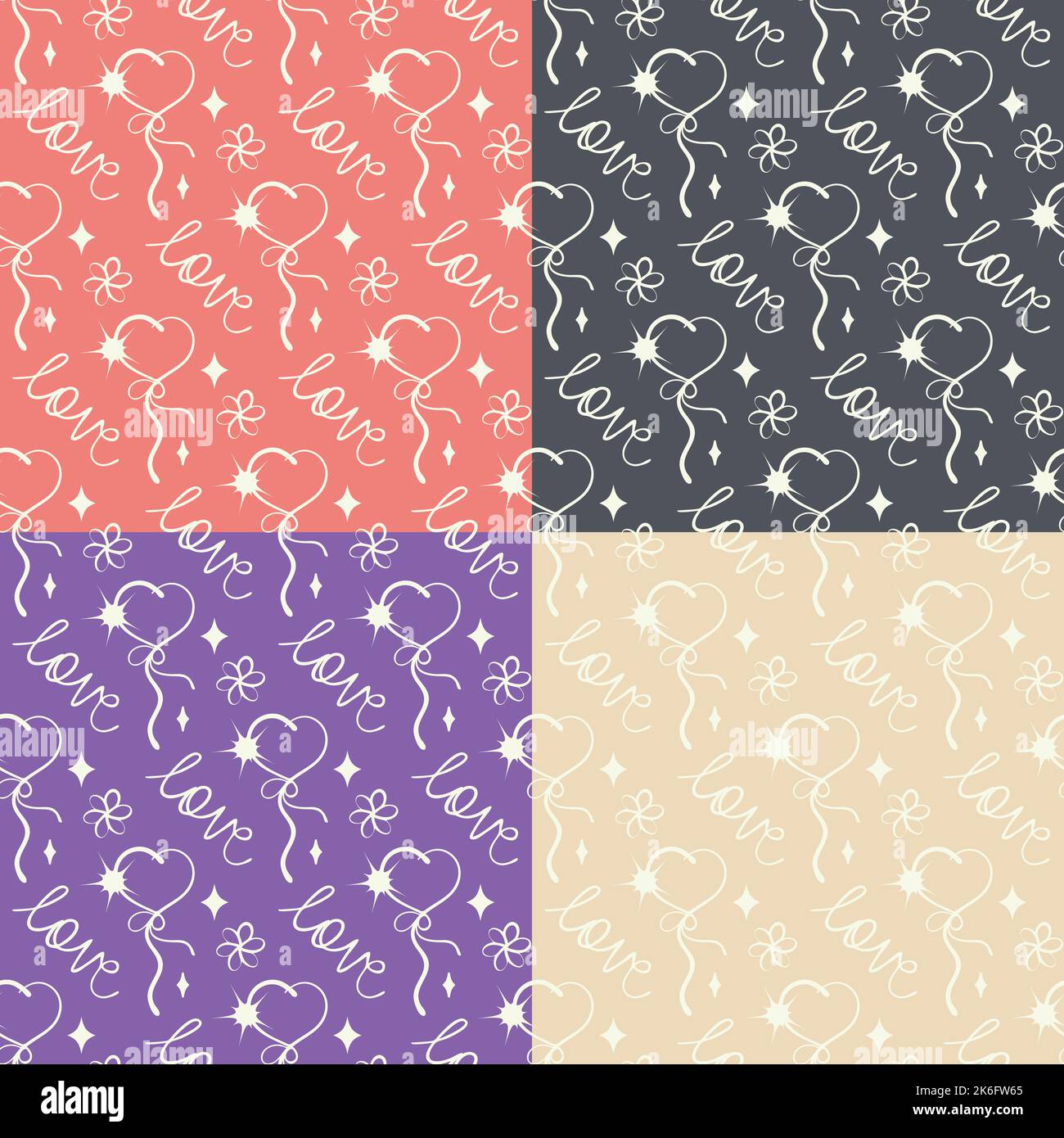 Festive heart doodle seamless pattern. Hand drawn vector decorative ...