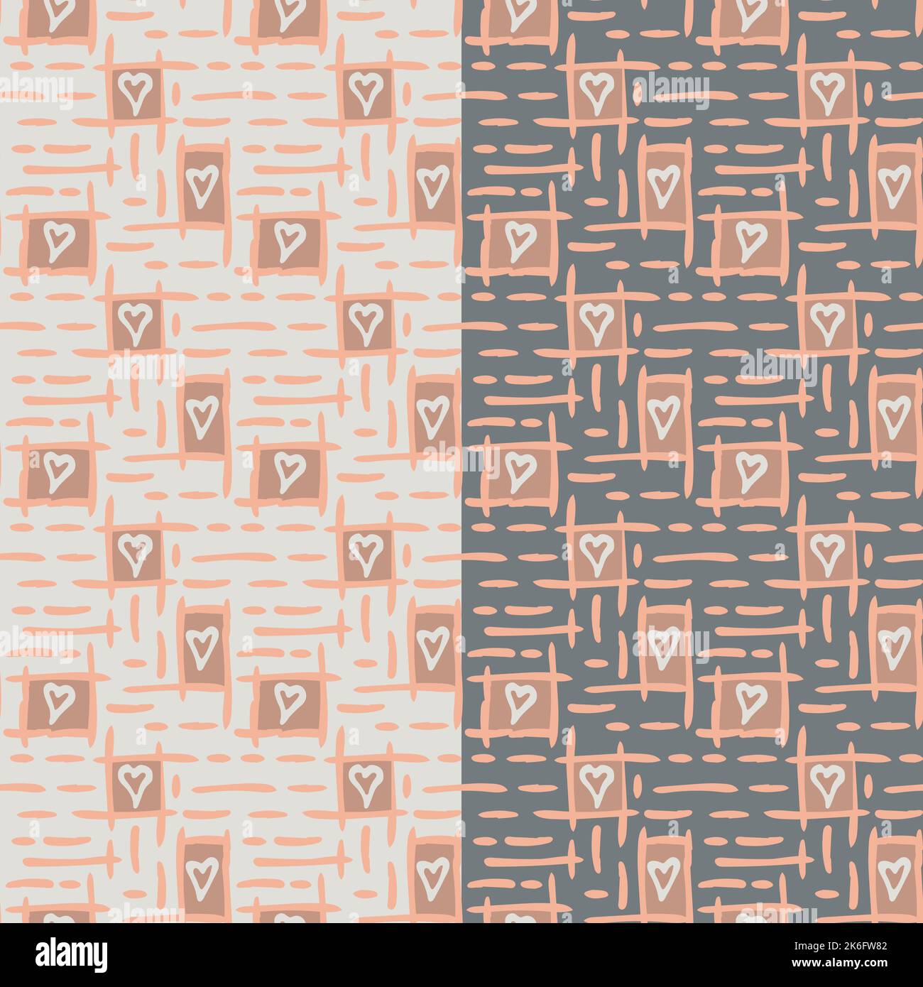 Love hearts seamless pattern. Hand stitching motif. Hand drawn ink ...