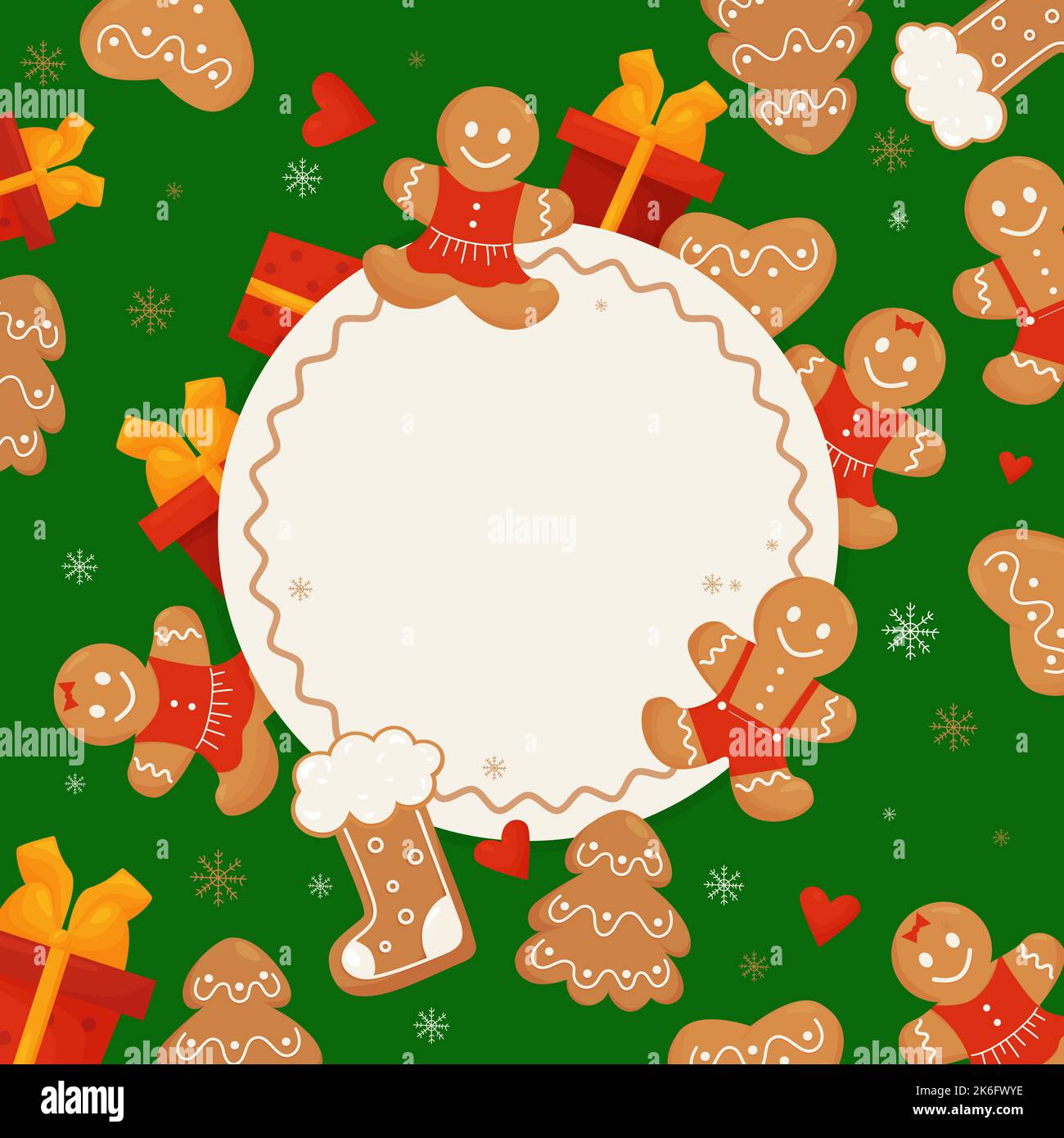 New Years Card with cute Christmas gingerbread, gifts and gingerbread ...