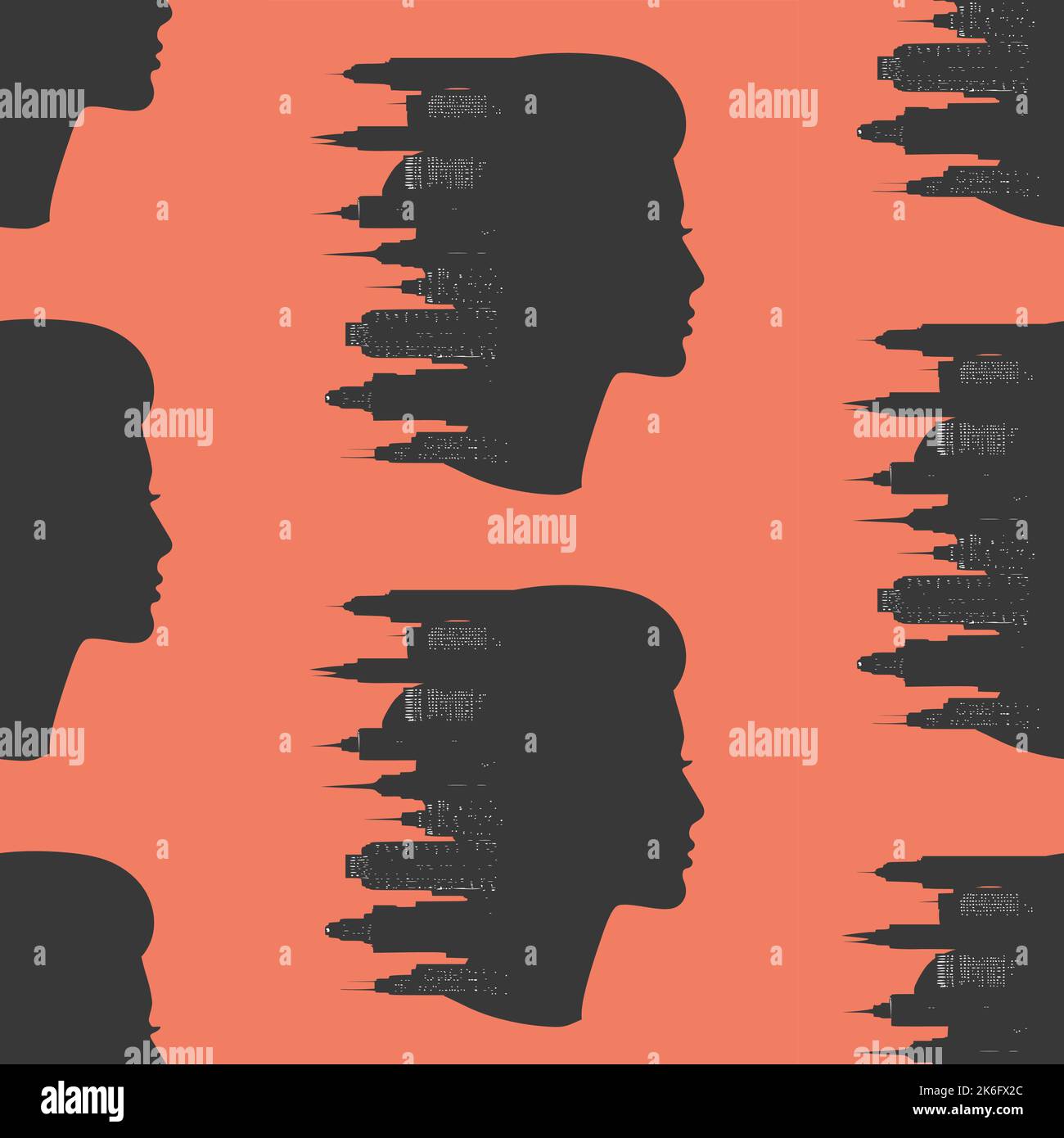 Seamless pattern, women's Profile and the City - Double Exposure ...
