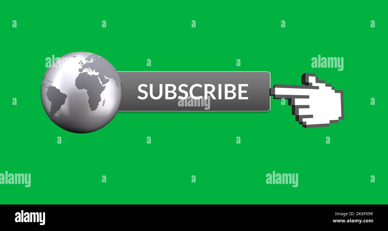 Illustration of finger pointing at subscribe text in gray box with ...