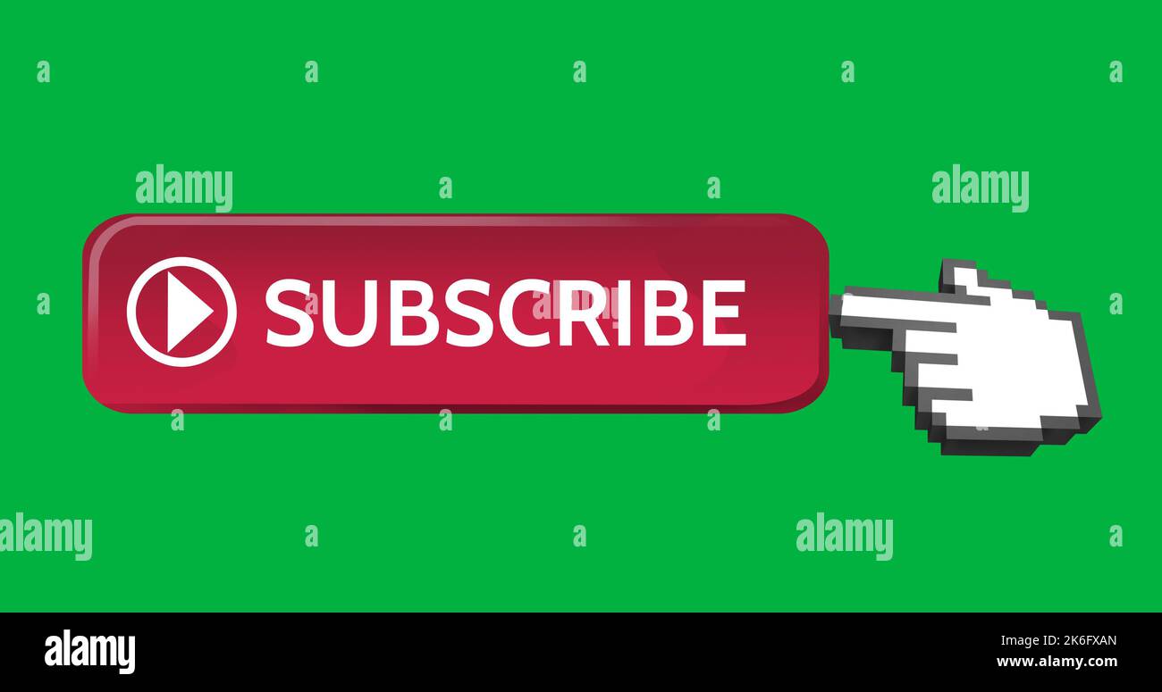 Illustration of hand pointing on red bar with subscribe text against ...