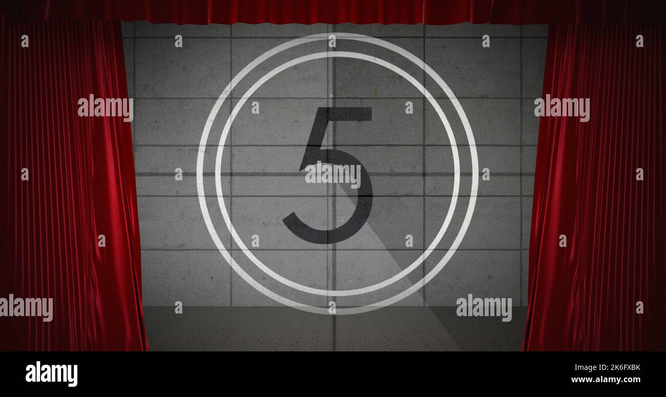 Illustration of number 5 in circle on theater screen with opened red ...