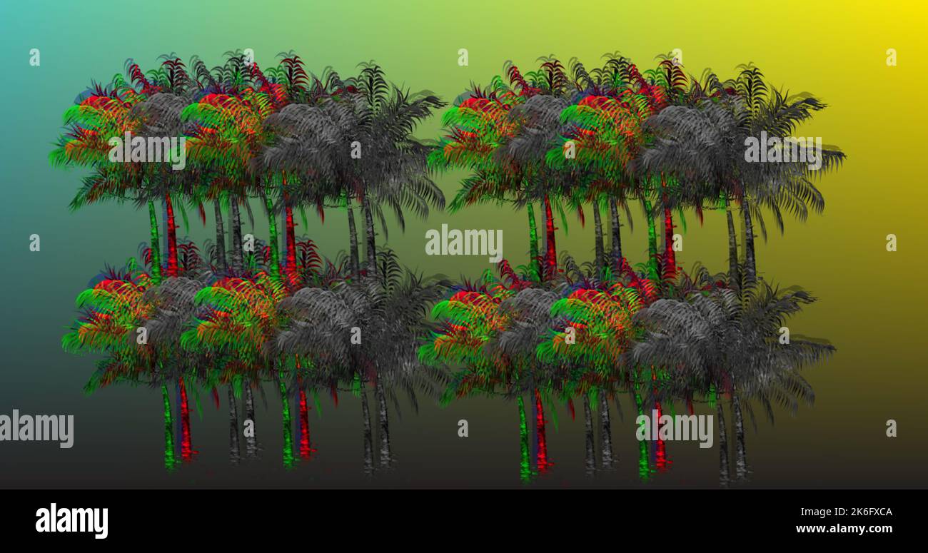 Illustration of multicolored coconut trees against gradient background ...