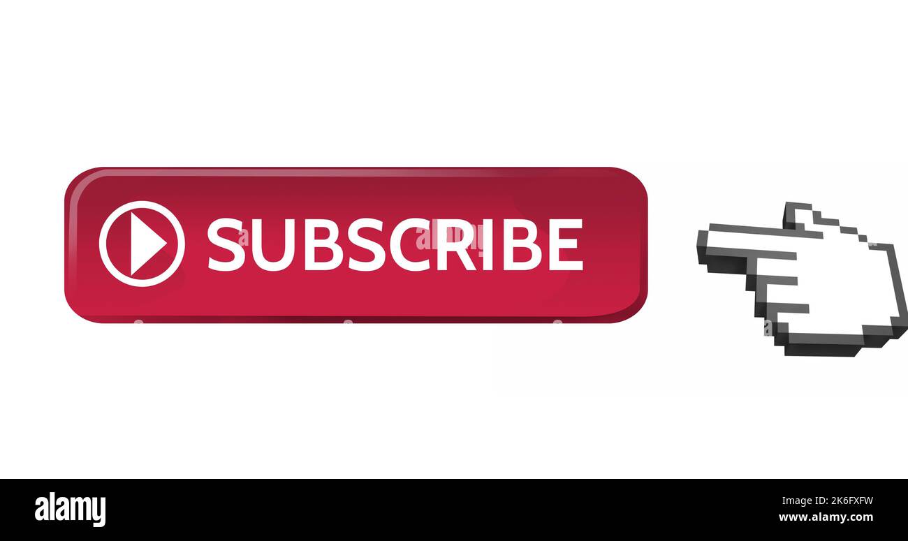 Illustration of hand pointing on red bar with subscribe text against ...