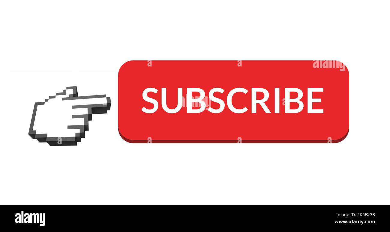 Illustration of finger pointing on red bar with subscribe text against ...